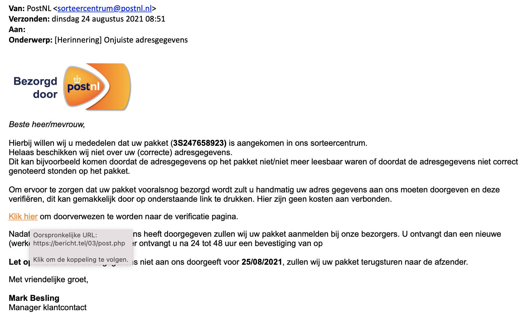 Phishing | PostNL